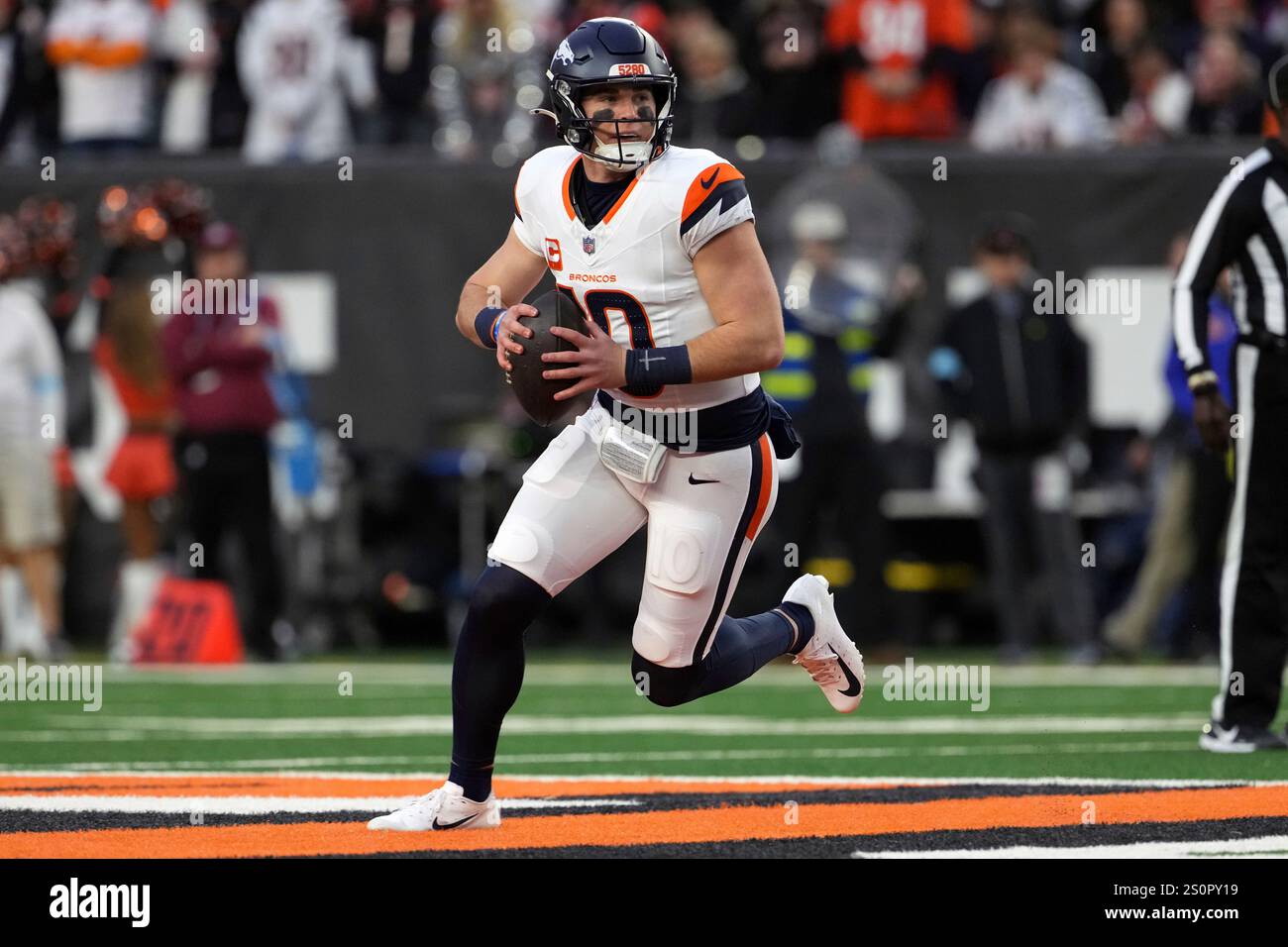Denver Broncos quarterback Bo Nix looks to throw during the first half ...