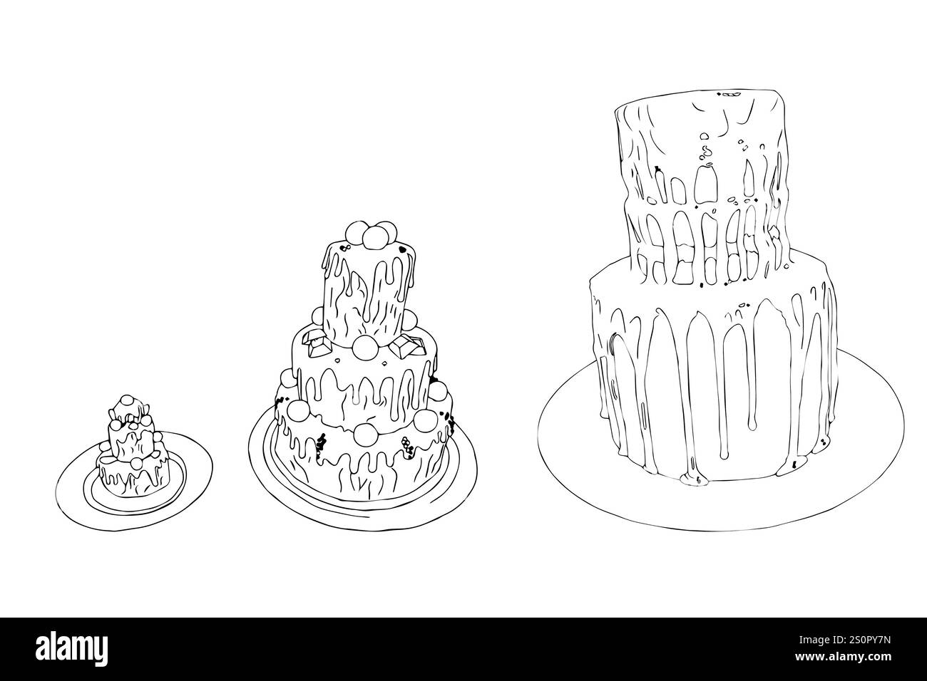 Set of two-tier cakes. Vector illustration in doodle style isolated on ...