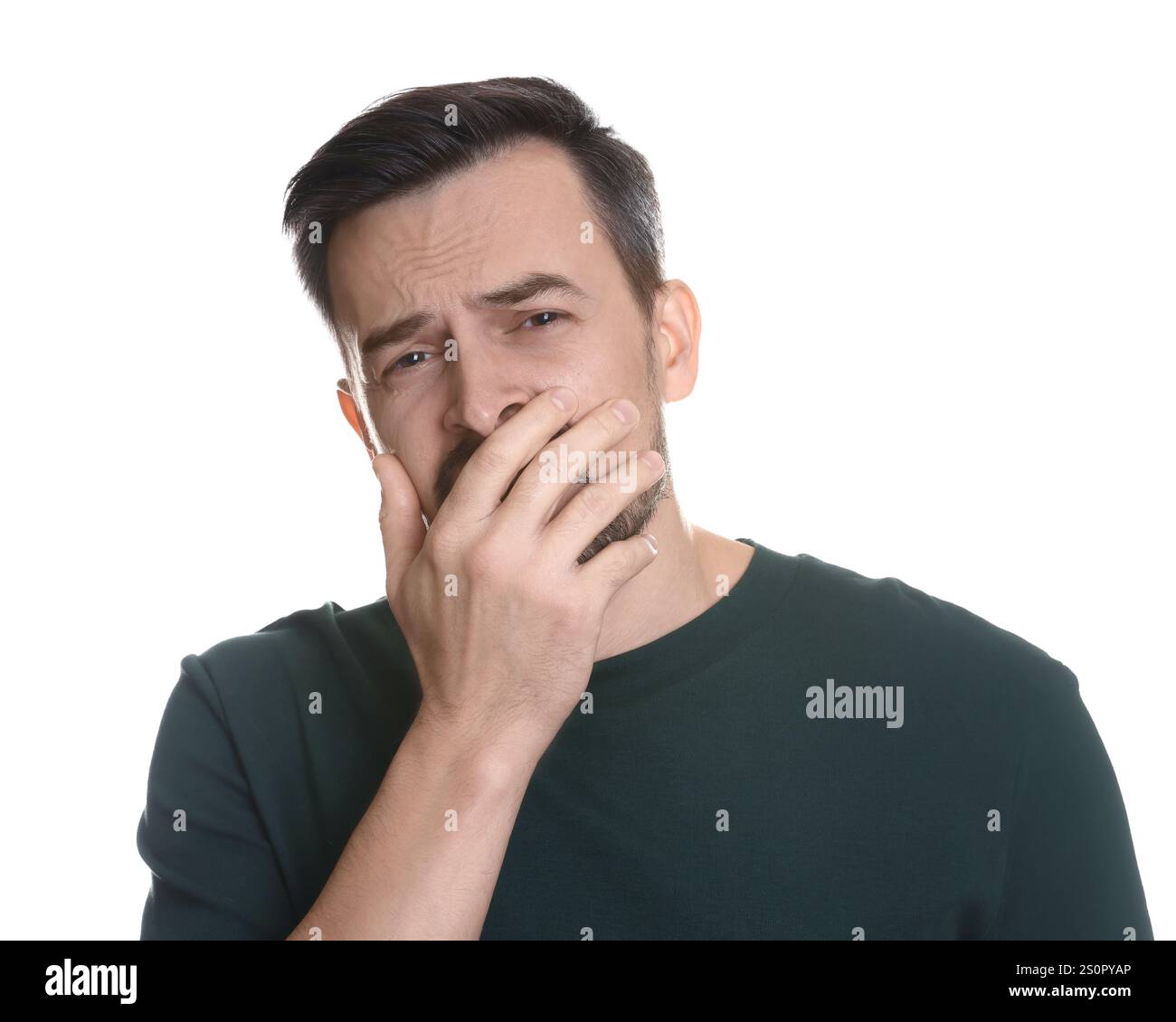 Portrait of sad man crying on white background Stock Photo - Alamy