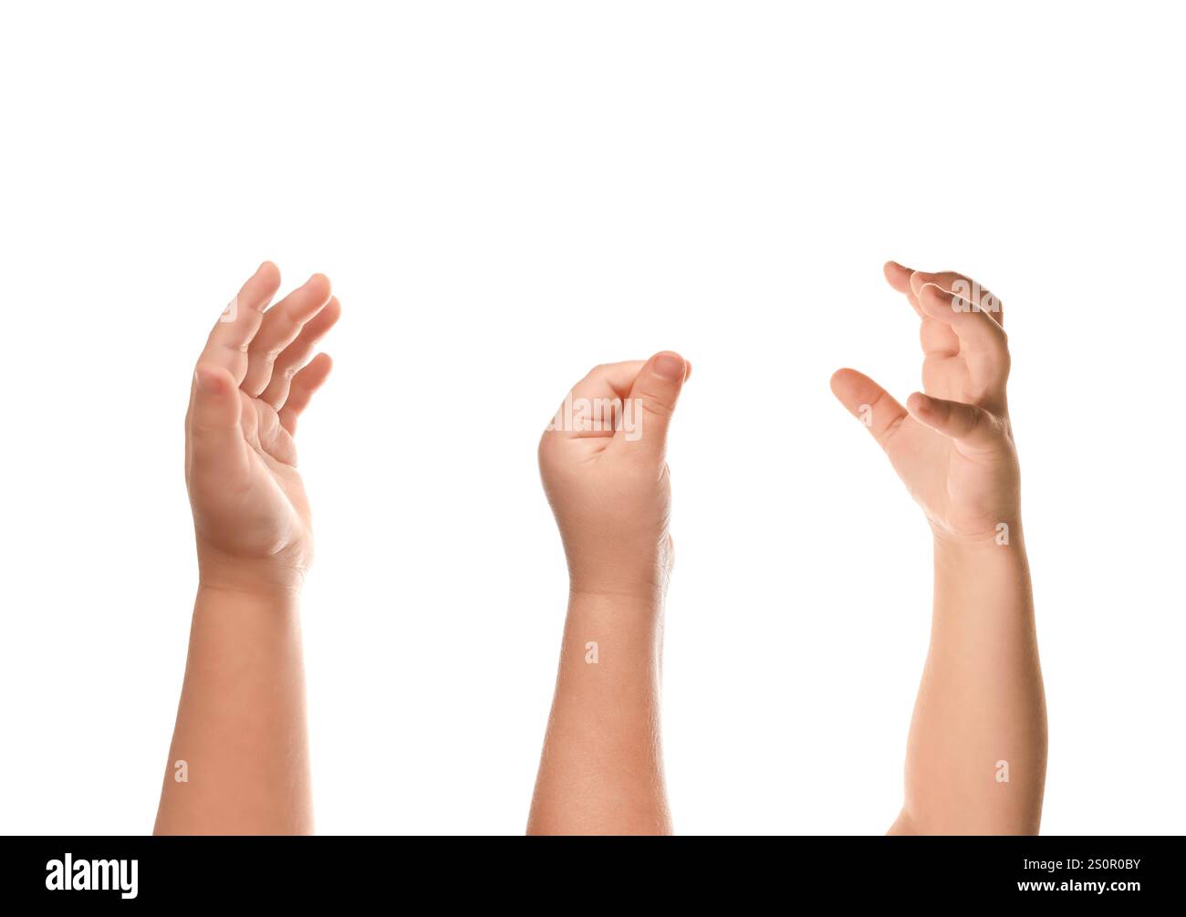 Kids showing hands on white background, closeup Stock Photo - Alamy