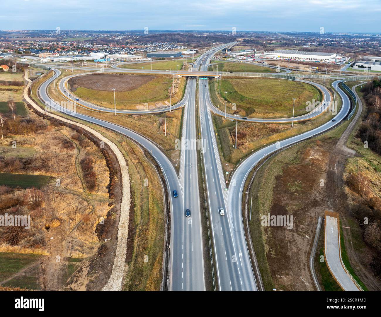 Modlnica interchange on S52, part of highway ring road around Krakow ...
