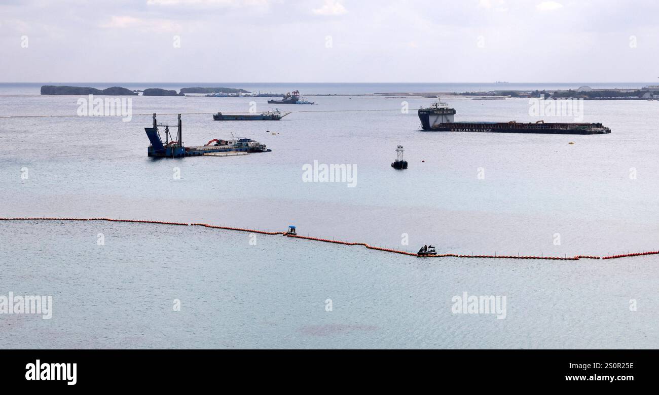 The work to improve the soft ground is seen in the area of Oura Bay ...