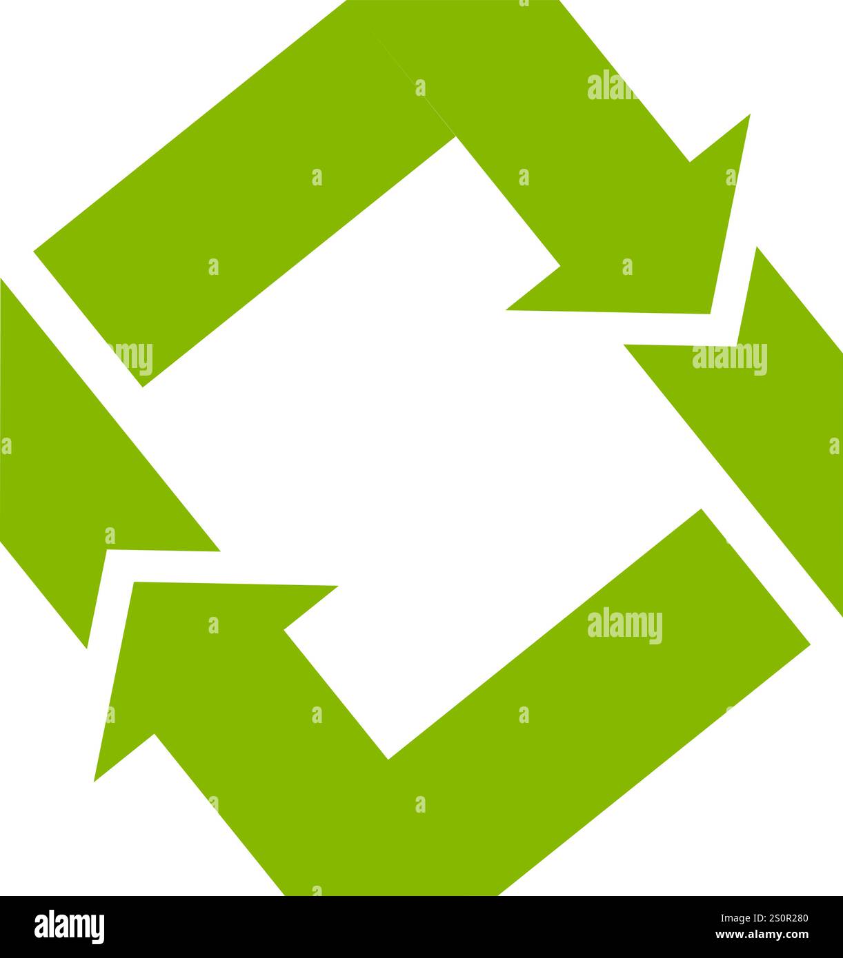 Two green arrows rotating and forming a square on a white background representing circular ...