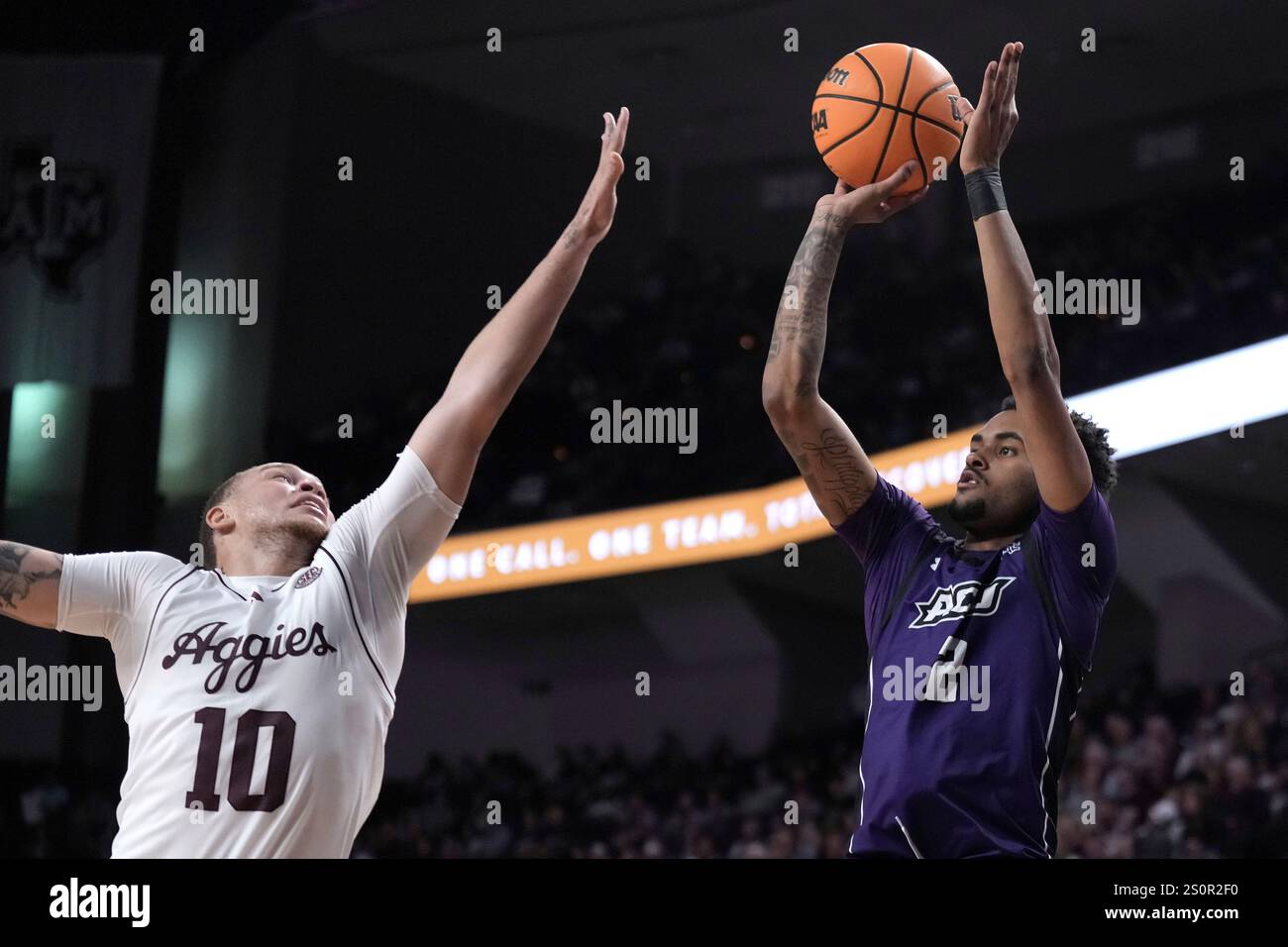 Abilene Christian guard Yaniel Rivera (2) makes a three point basket as ...