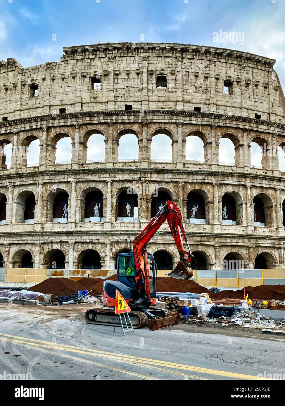 Ongoing construction of Rome's Metro Line C in front of the Colosseum ...
