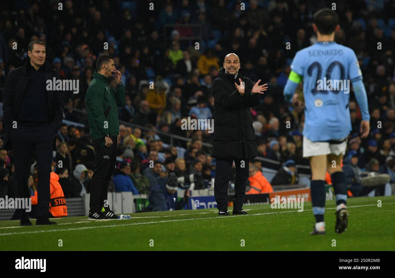 Josep Guardiola, Bernardo Silva in action during the UEFA 2024 ...