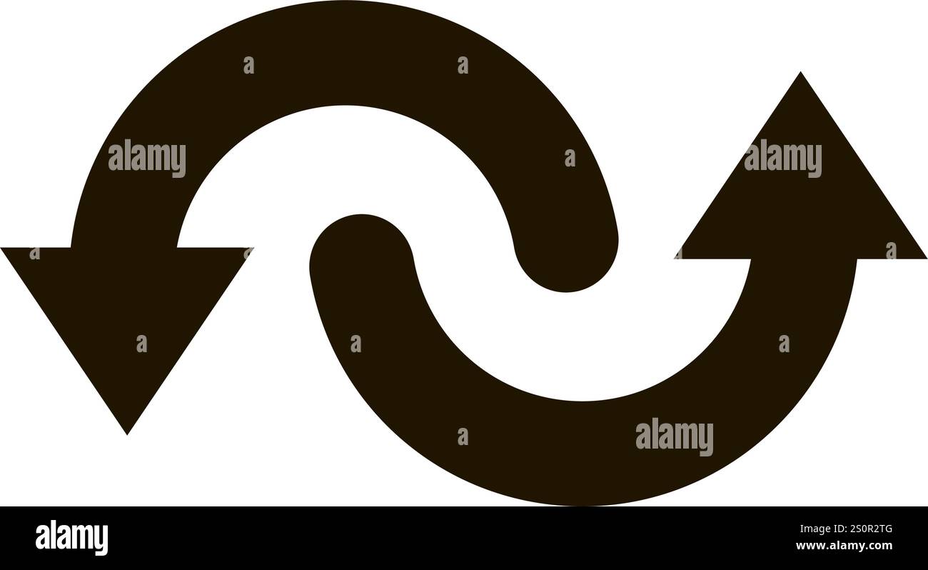 Two curved black arrows are rotating and pointing in opposite directions, creating a dynamic ...