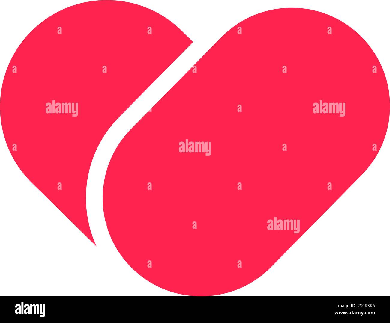 Minimalist vector illustration of a red heart divided in two parts ...