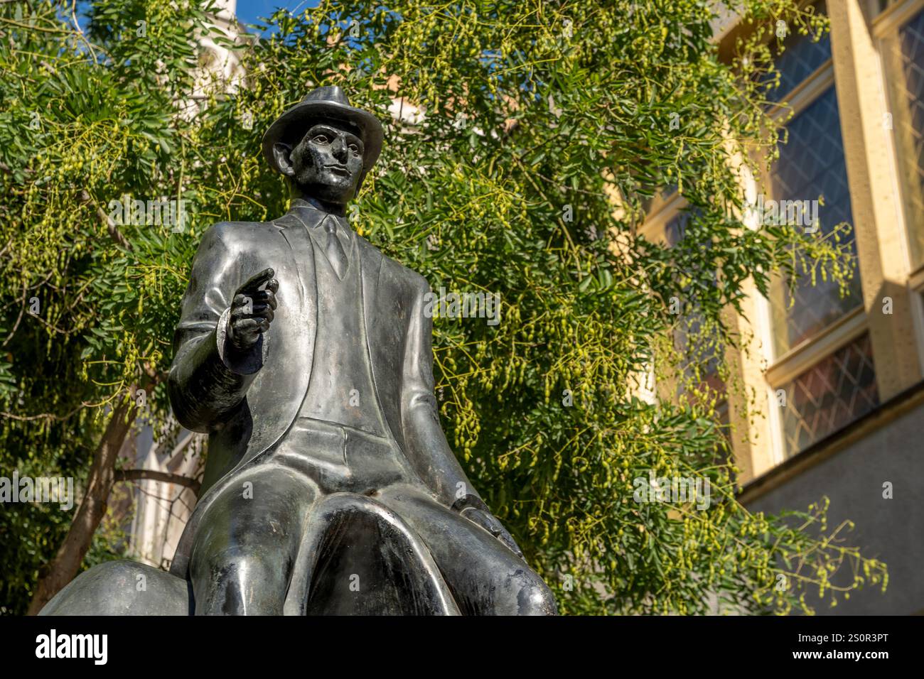 Statue of Czech writer Franz Kafka by Jaroslav Rona, in Socha Franze ...