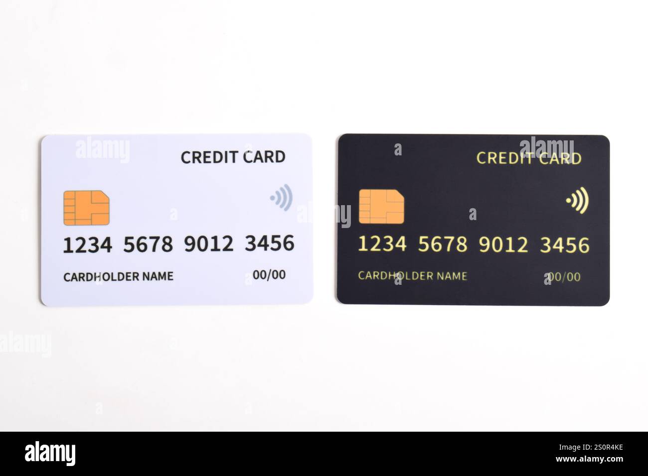Two credit cards isolated on white background. Black and white credit ...