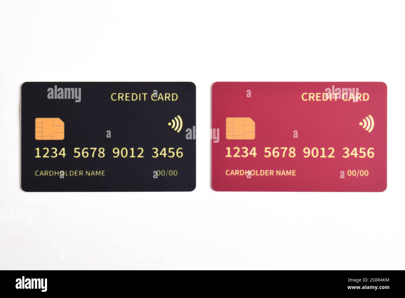 Two credit cards isolated on white background. Red and Black credit ...