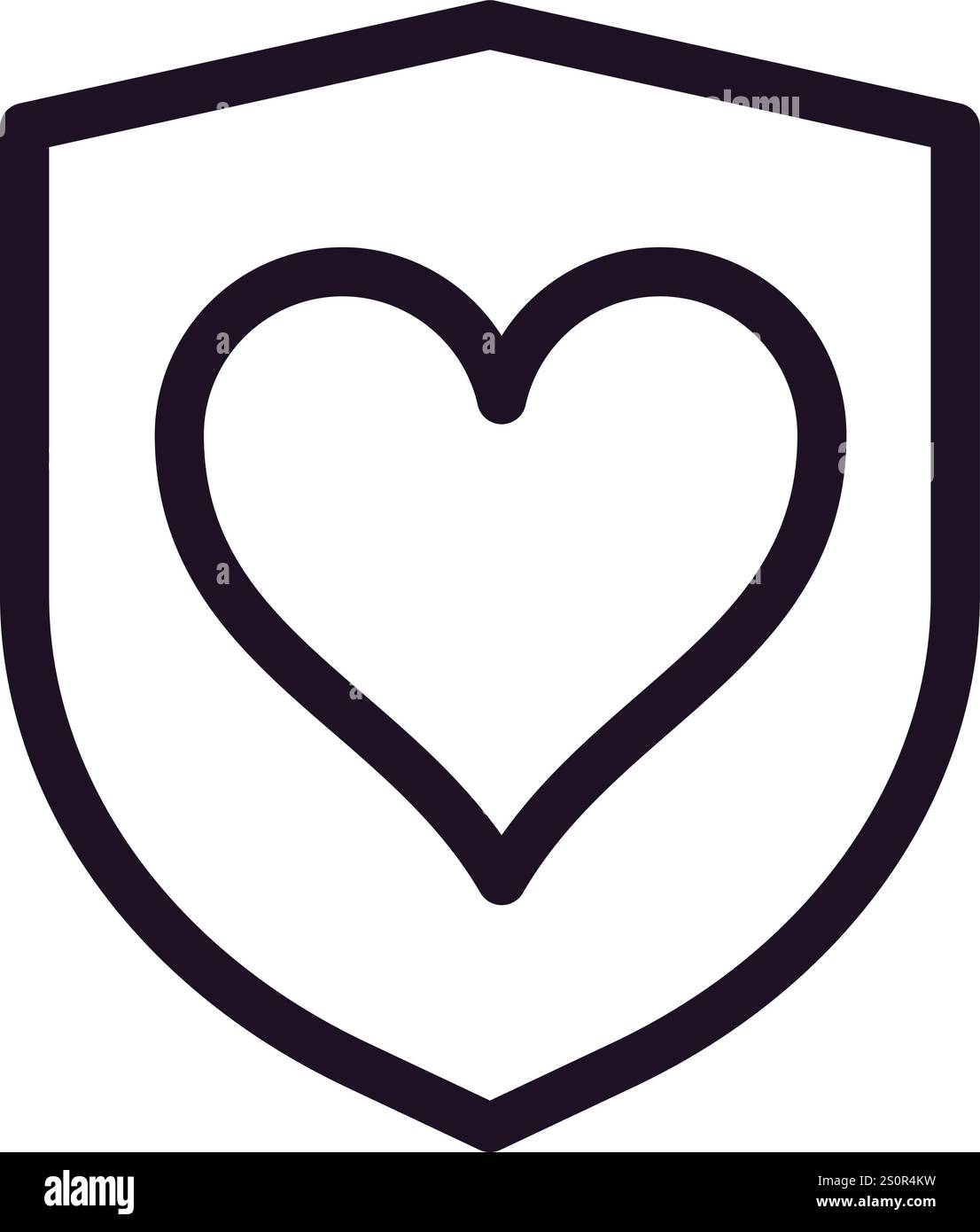 Simple line drawing depicting a shield safeguarding a heart ...