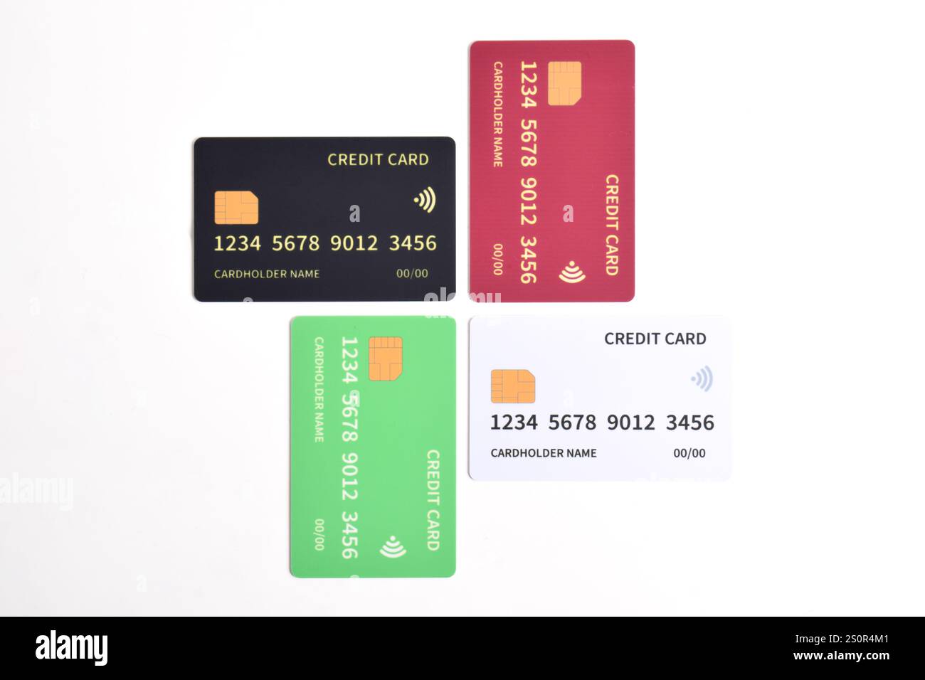 Four credit cards with chip on white background. Top view Stock Photo ...