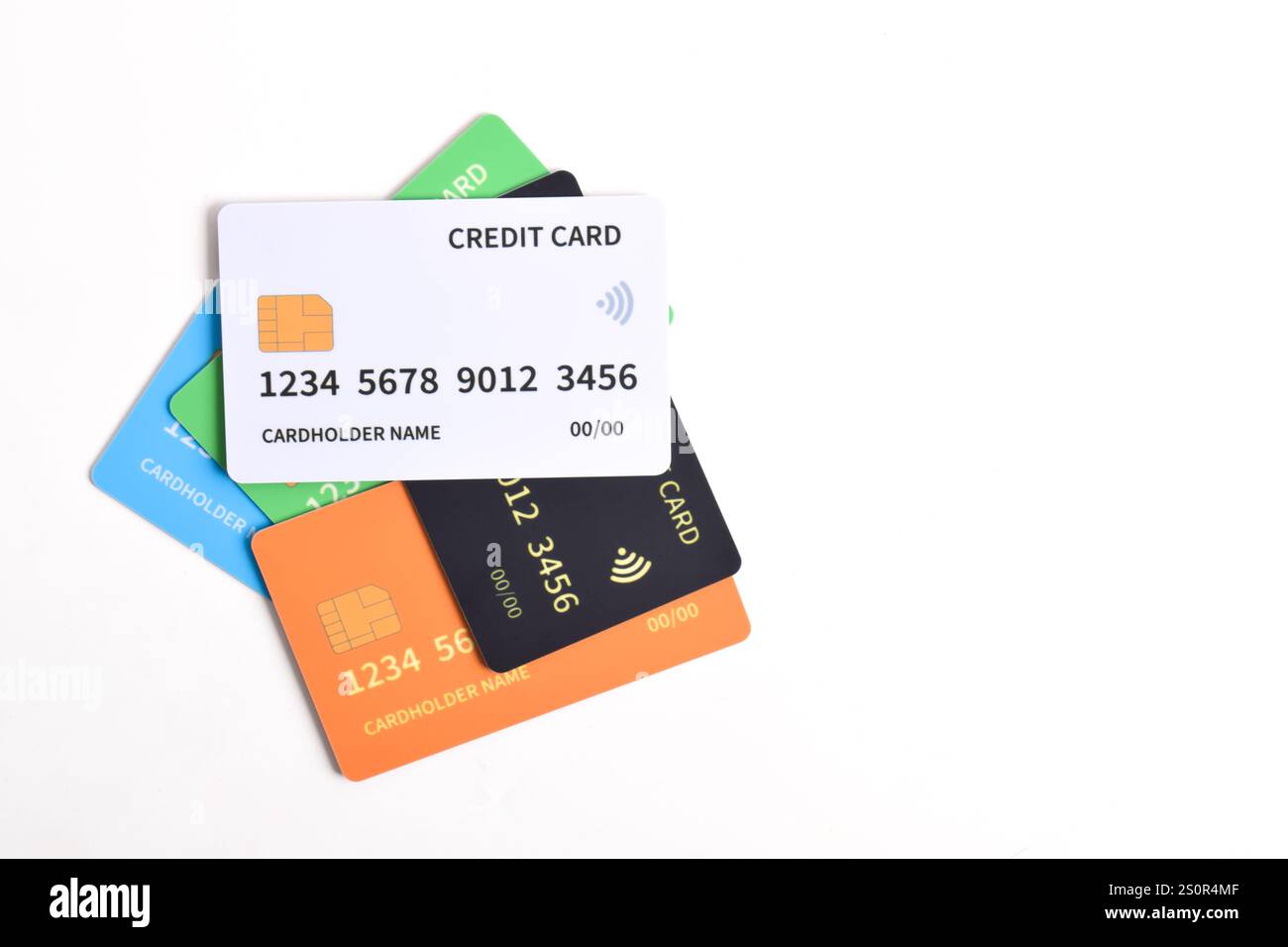 Pile of multicolored credit cards isolated on white background Stock ...