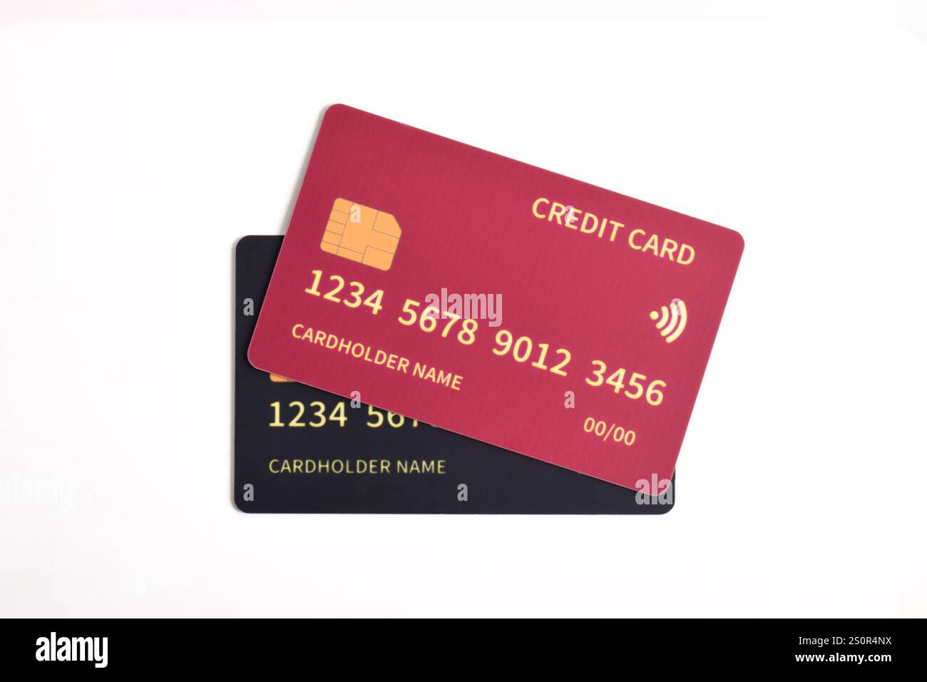 Two credit cards isolated on white background. Red and Black credit ...