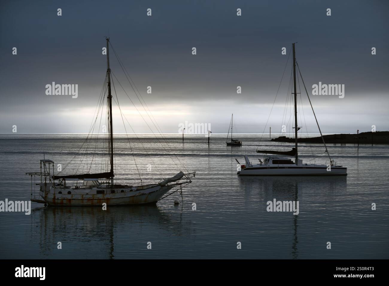 two sail boats rest at their moorings in Nelson, New Zealand Stock ...