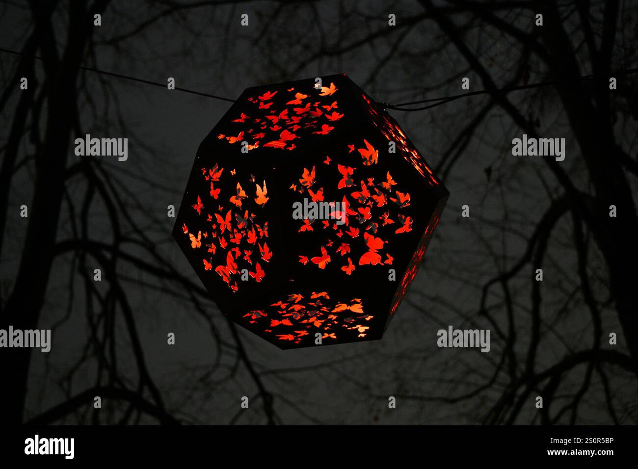 Warsaw. 28th Dec, 2024. A lantern sculpture is seen along the Vistula ...