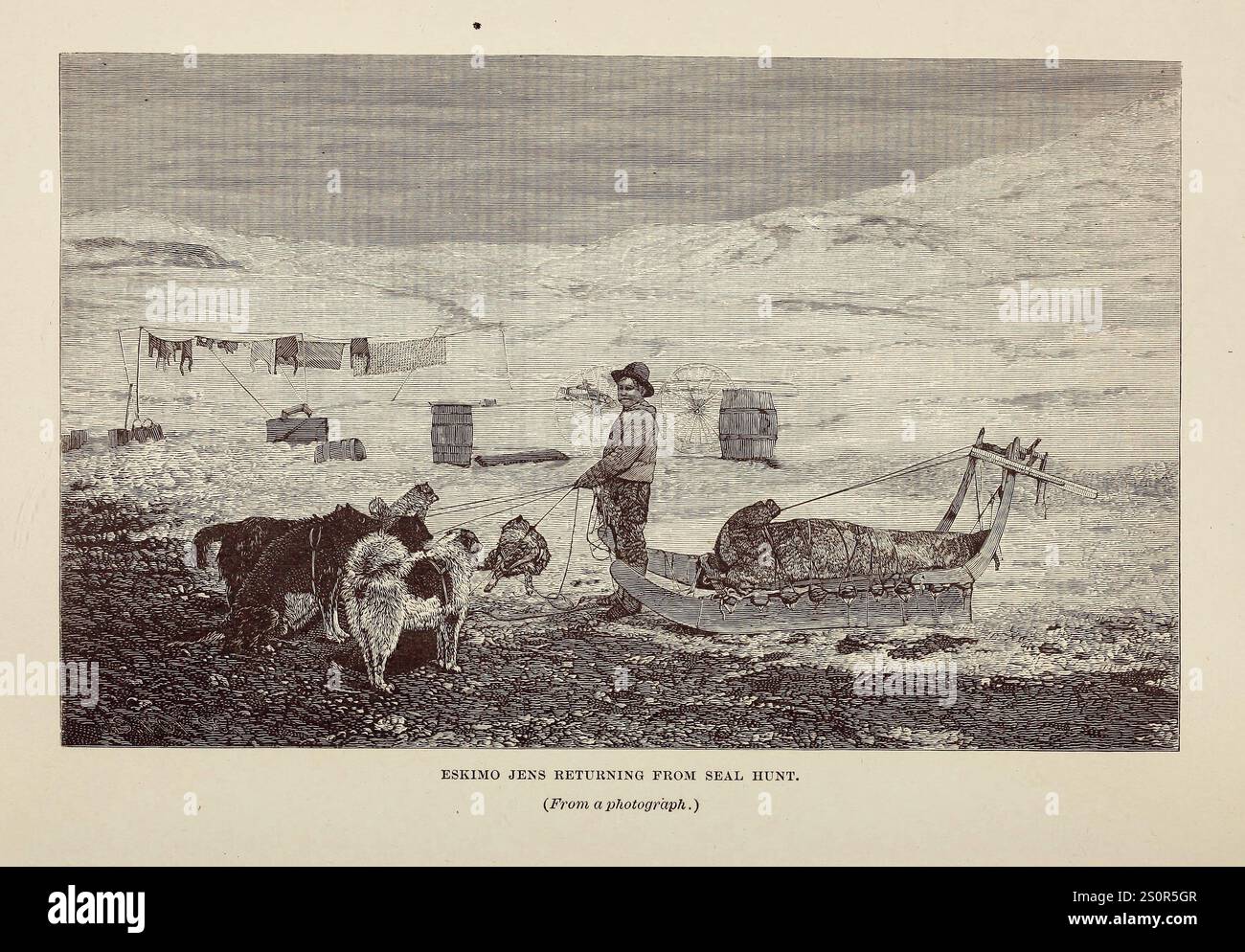 Eskimo (Inuit) Jens returning from Seal Hunt, Archive engraving ...