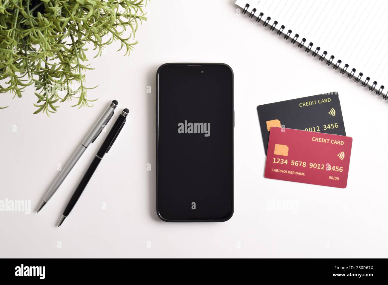 Online payment system, internet banking. Smartphone with credit card on ...