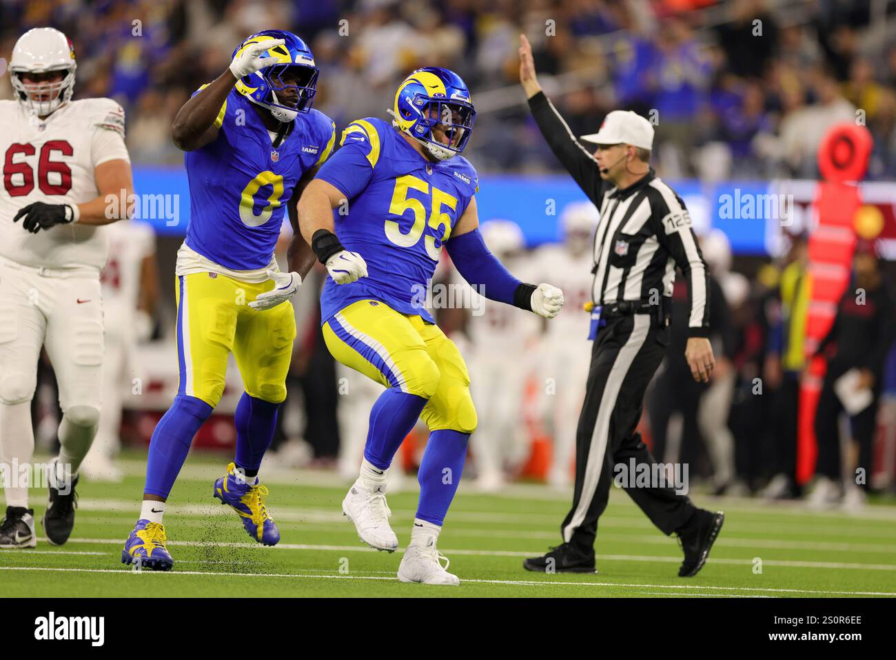 Los Angeles Rams defensive tackle Braden Fiske (55) celebrates after ...