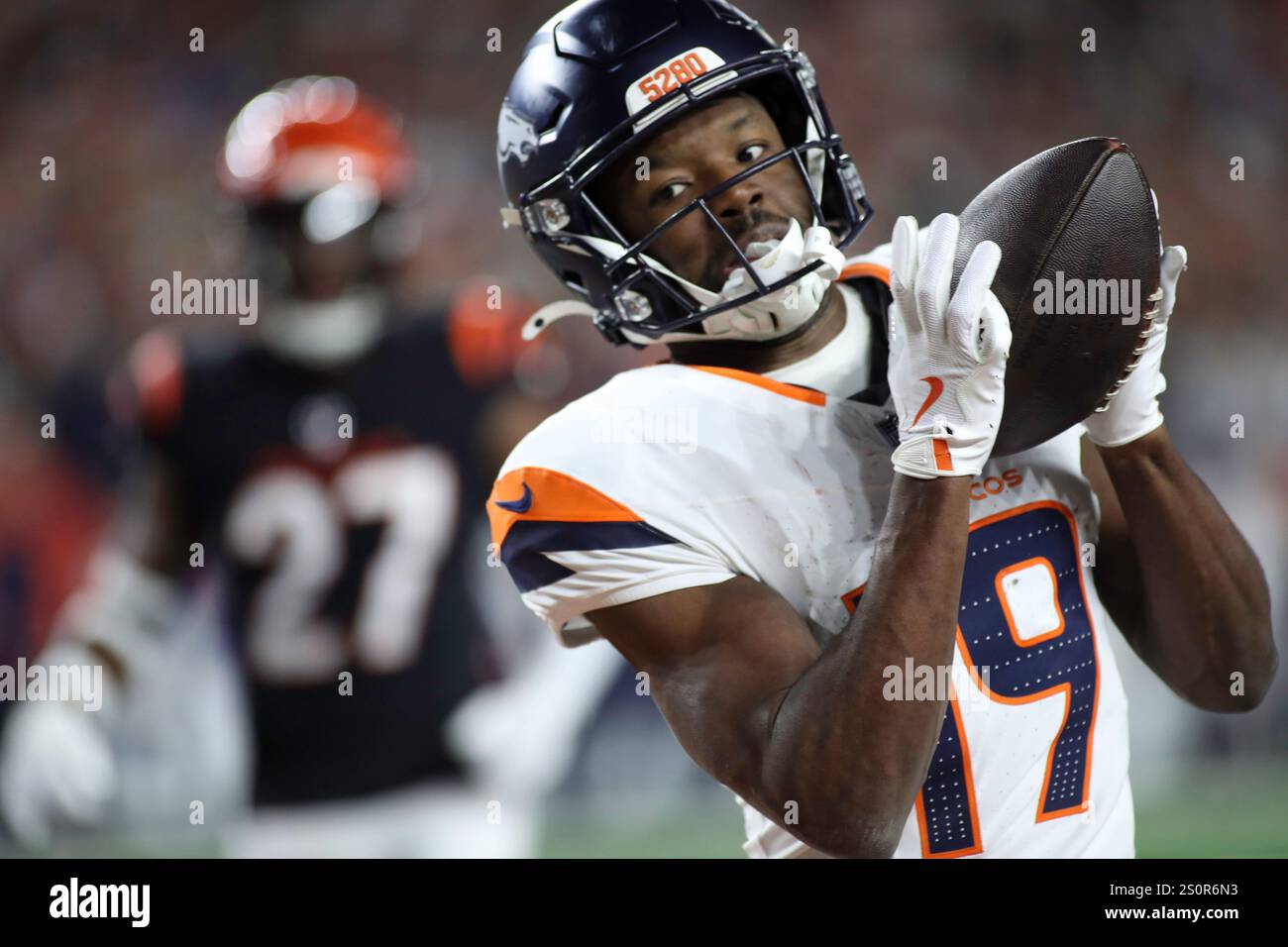 December 28, 2024: Denver Broncos WR Marvin Mims Jr. catches a 51-yard touchdown pass in the ...