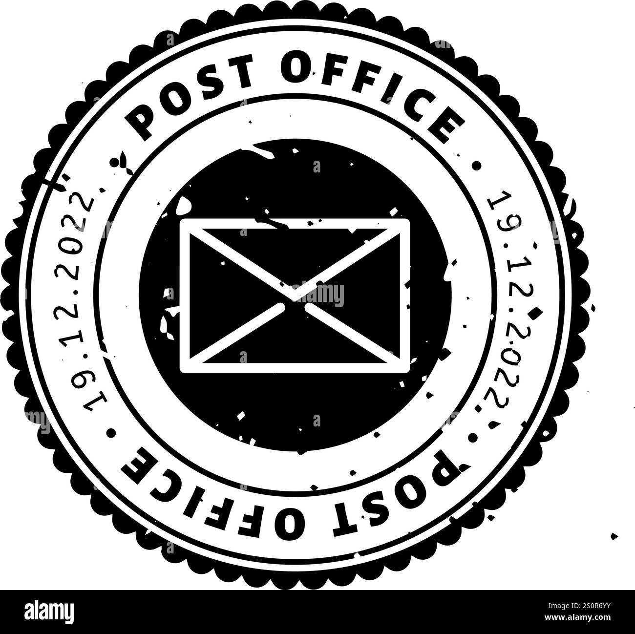 Black and white post office rubber stamp showing an envelope icon and ...
