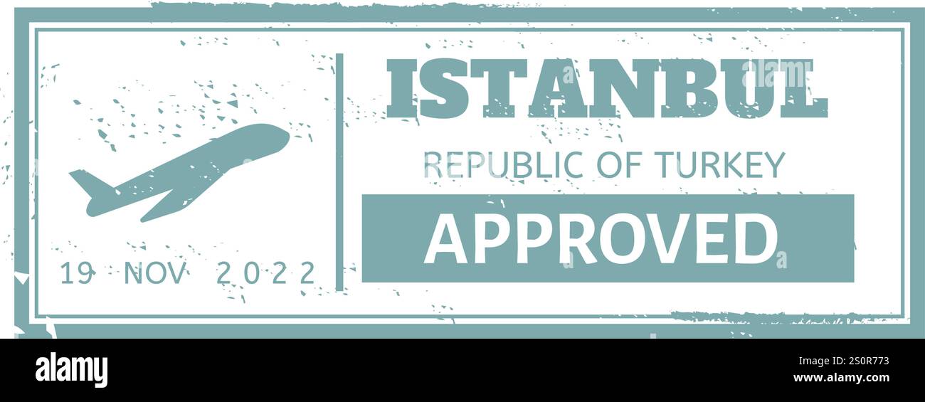 Light blue grunge approved passport stamp from Istanbul, Republic of ...