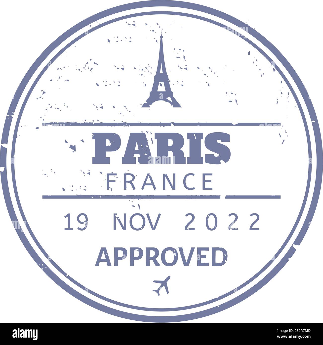 Round immigration passport stamp showing Eiffel Tower with Paris France ...