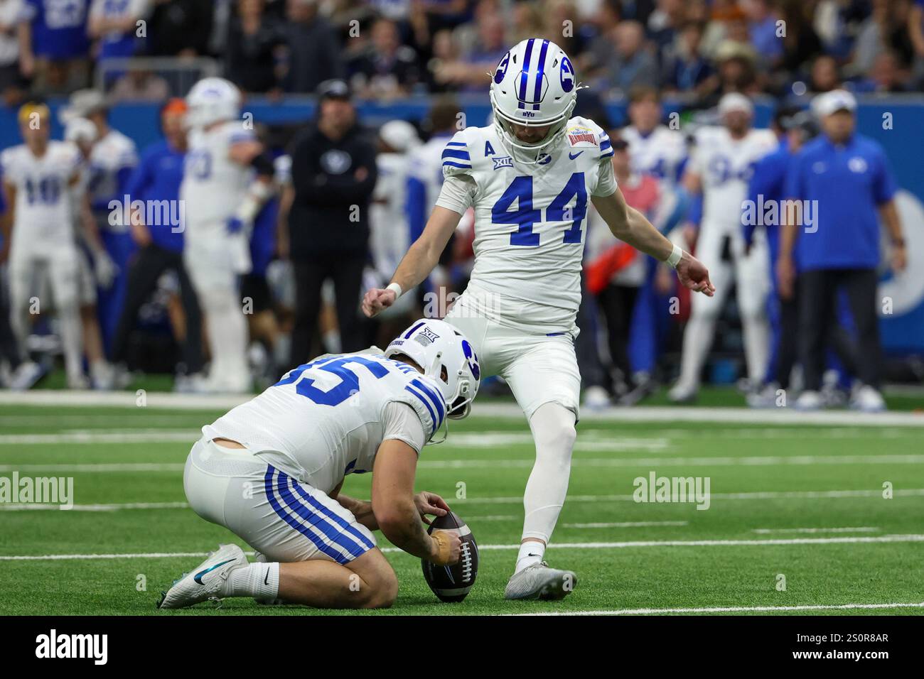 SAN ANTONIO, TX - DECEMBER 28: Brigham Young Cougars place kicker Will ...
