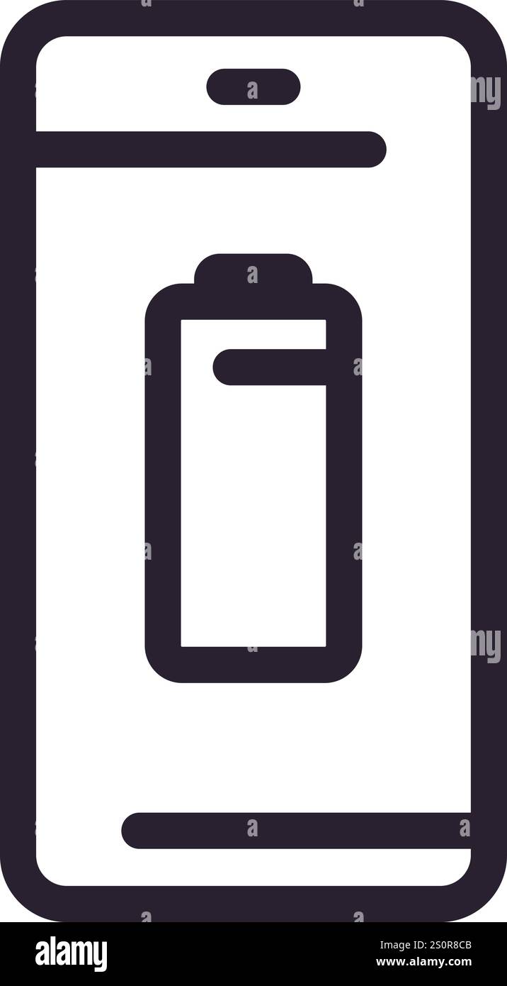 Minimalist vector illustration of a smartphone displaying a low battery ...