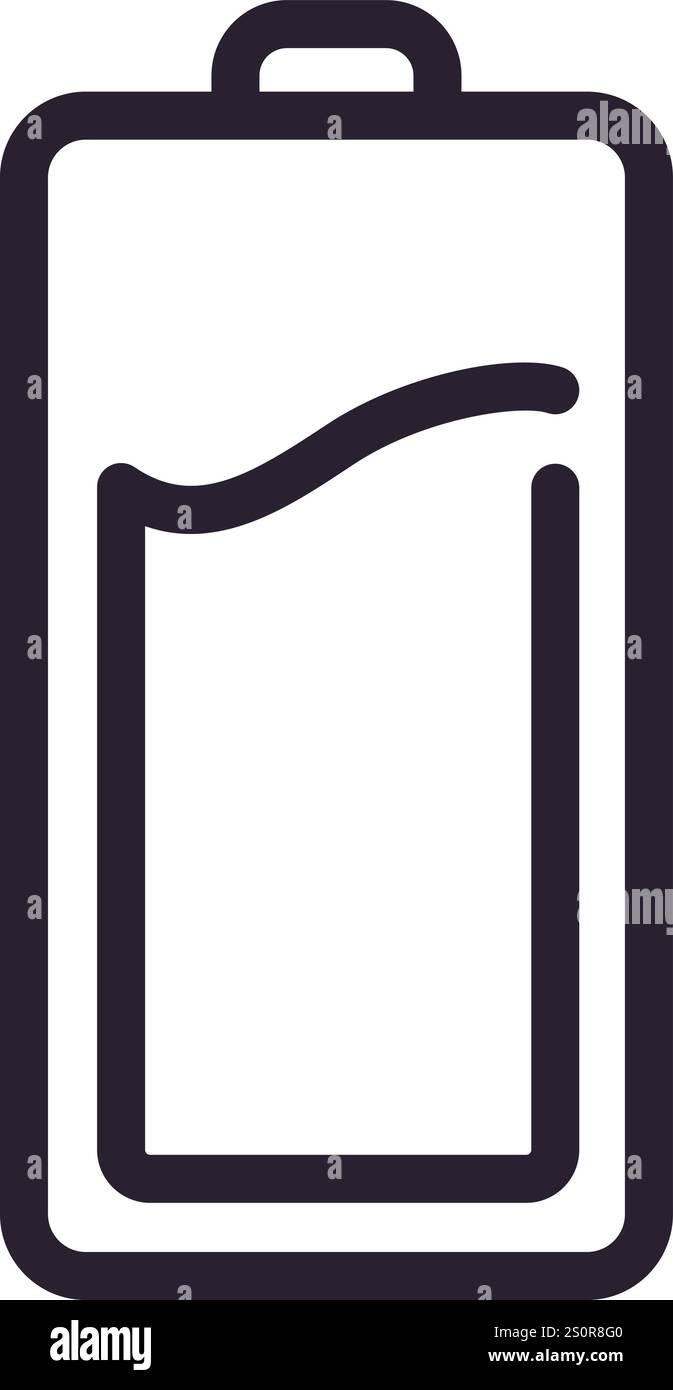 Simple half charged battery icon featuring a wavy line indicating ...