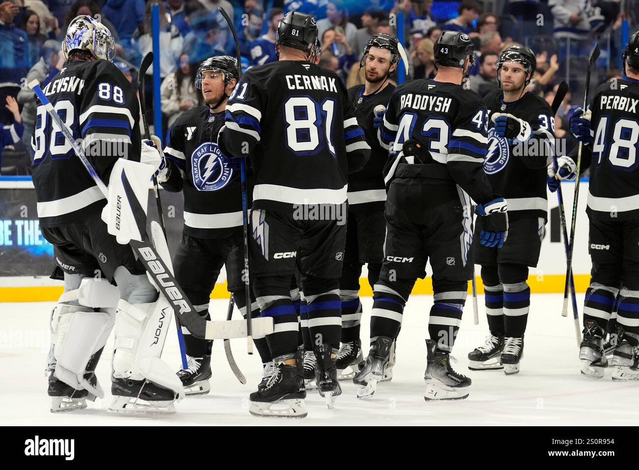 Tampa Bay Lightning players celebrate after their win over the New York ...