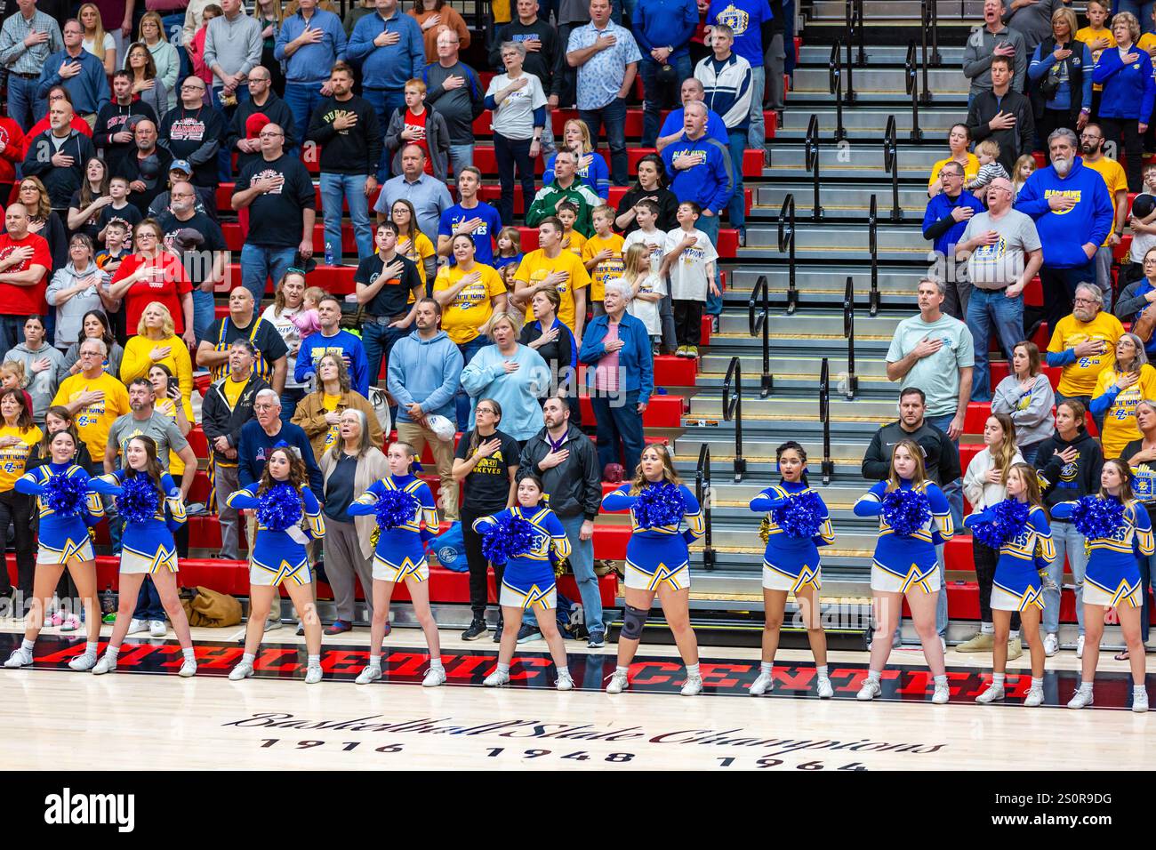 Blackhawk Christian High School fans and cheerleaders sing the National ...