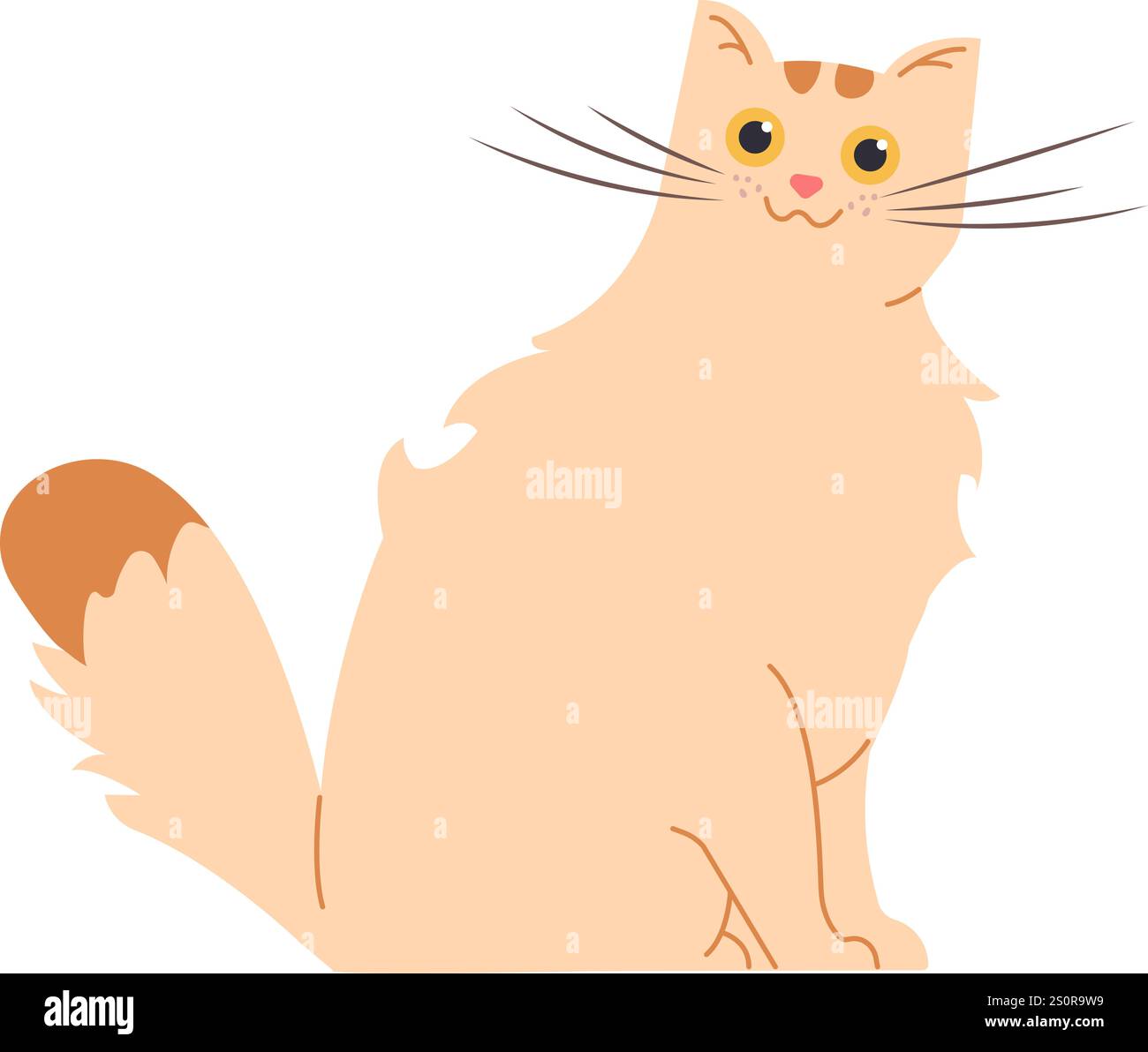 Cute cartoon illustration of a ginger cat sitting with its tail up ...