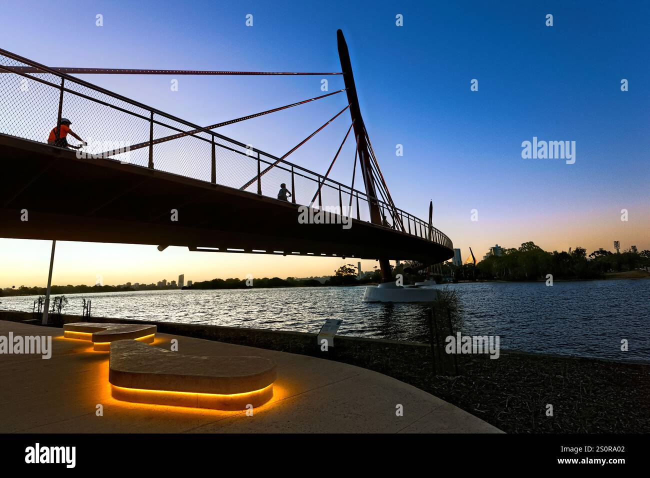 Boorloo pedestrian bridge in evening light, Perth Western Australia ...