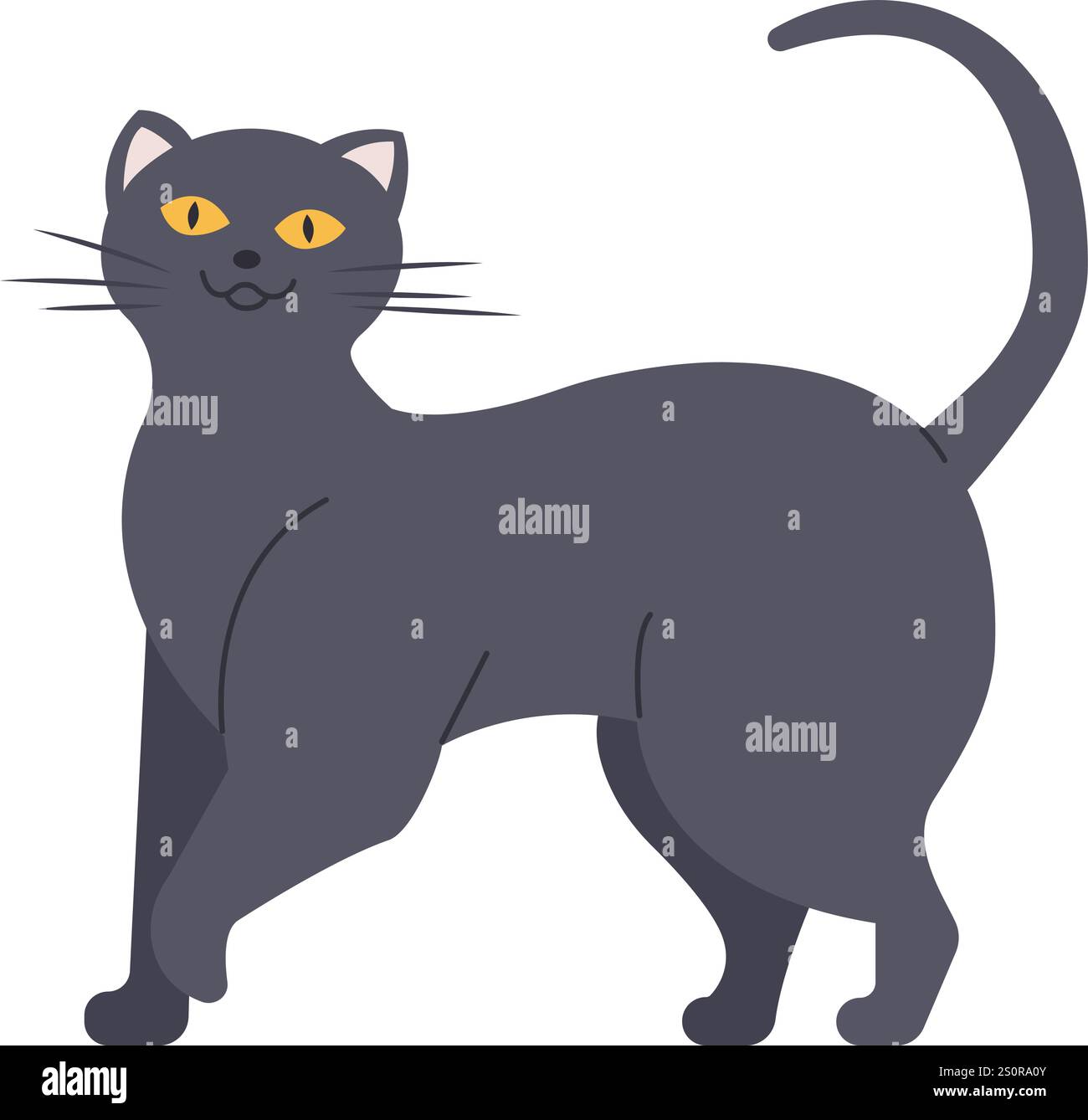 Cartoon illustration featuring a gray cat walking with its tail held ...
