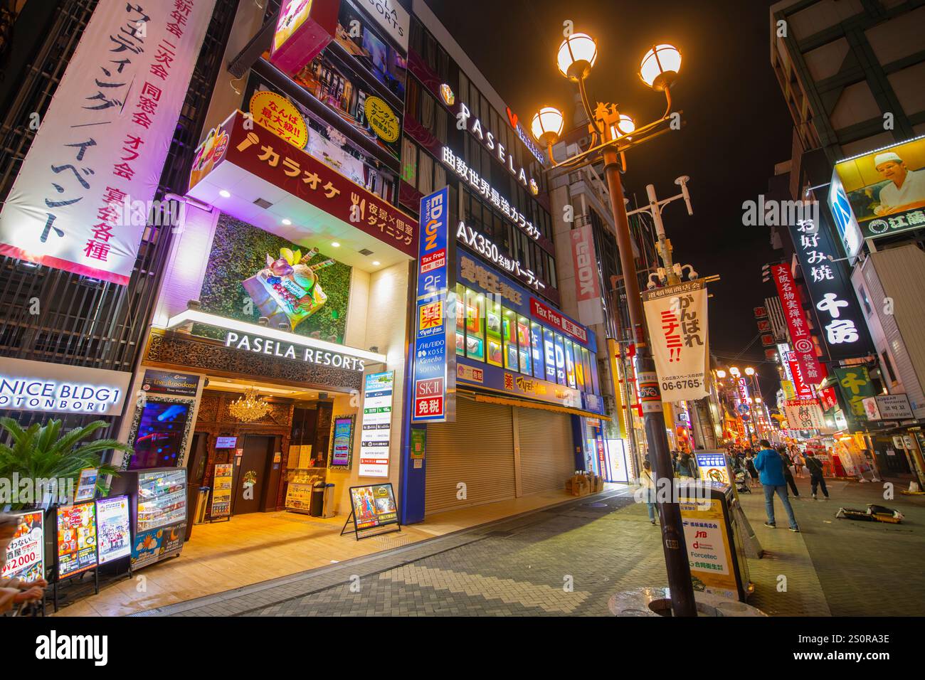 Pasela Resorts at night on Dotonbori Street in Namba District, Chuo ward, city of Osaka, Japan ...