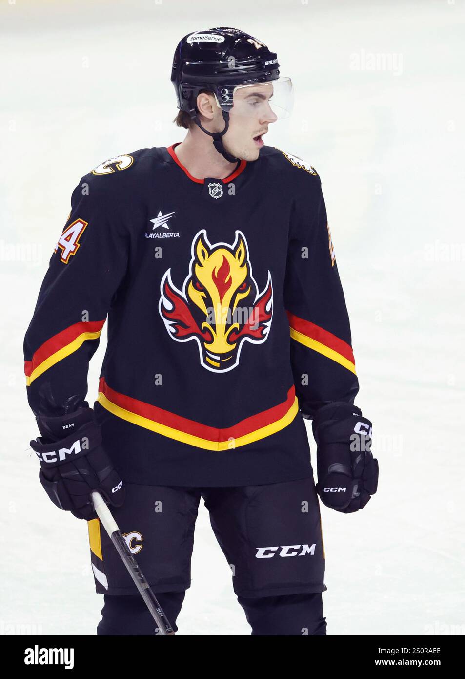 Profile photo on Calgary Flames D Jake Bean during an NHL (National ...