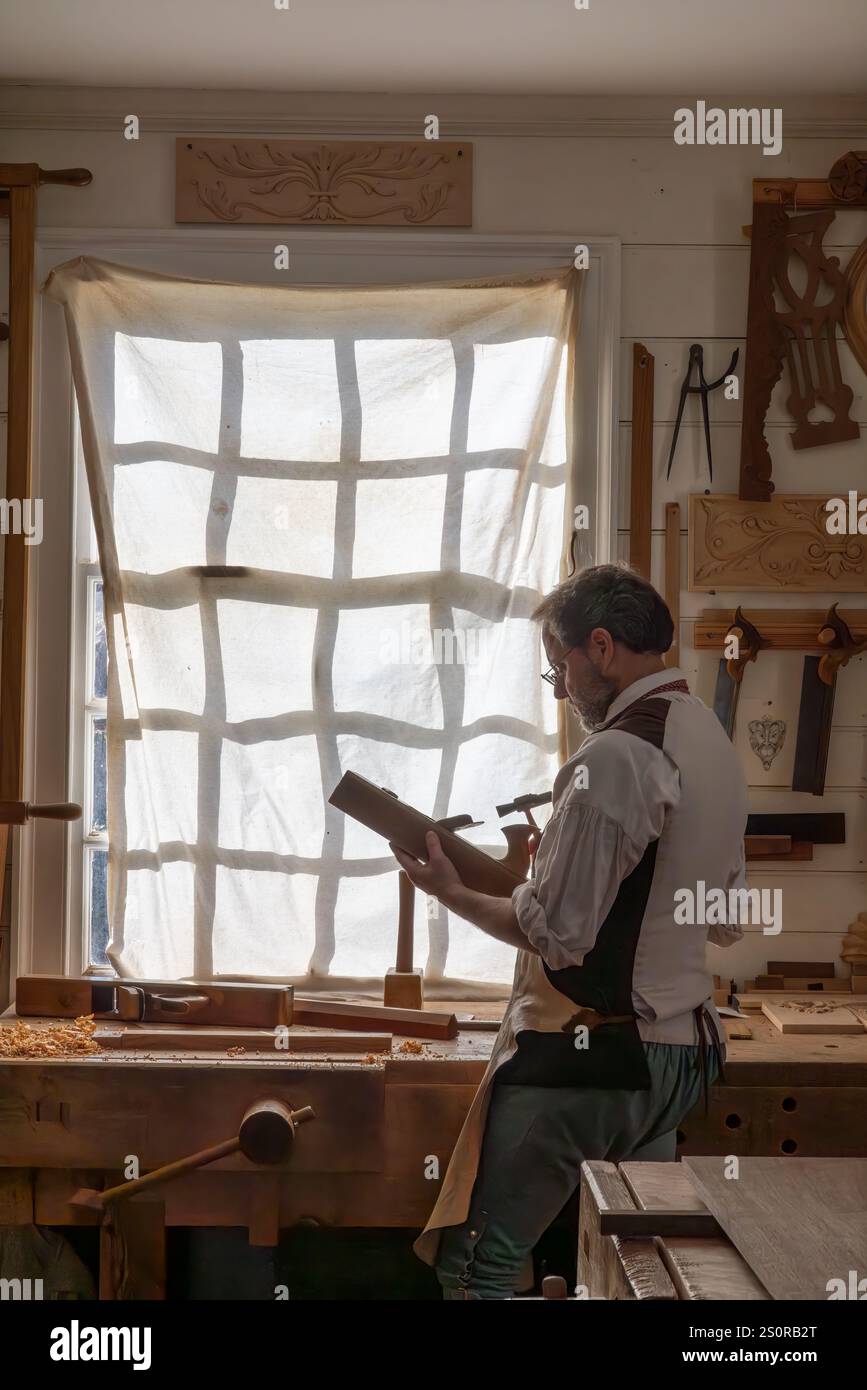 Costumed interpreter at the Anthony Hay Cabinet Shop, Colonial ...