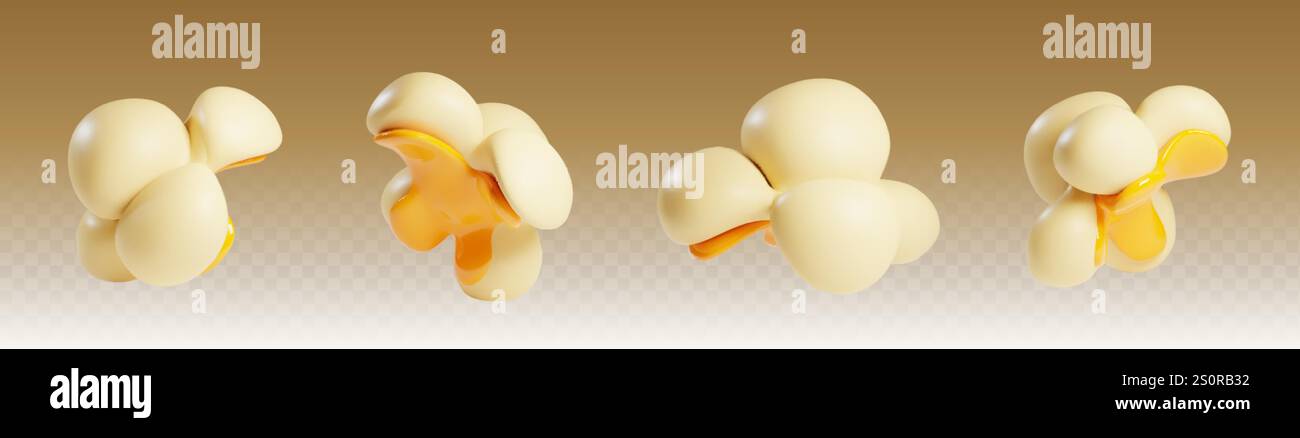 3d popcorn isolated. Realistic cinema kernel icon. Flying caramel pop ...