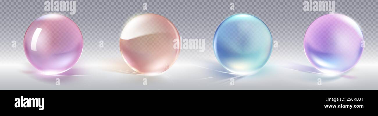 3D glass balls set isolated on transparent background. Vector realistic ...