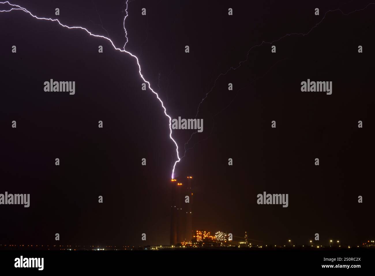 Lightning strikes over Orot Rabin power plant near Hadera, Israel ...