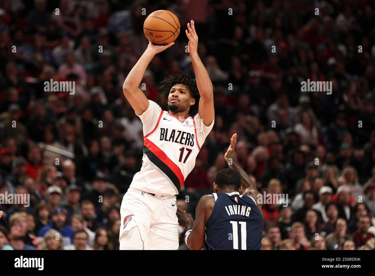 Portland Trail Blazers guard Shaedon Sharpe (17) shoots from beside ...