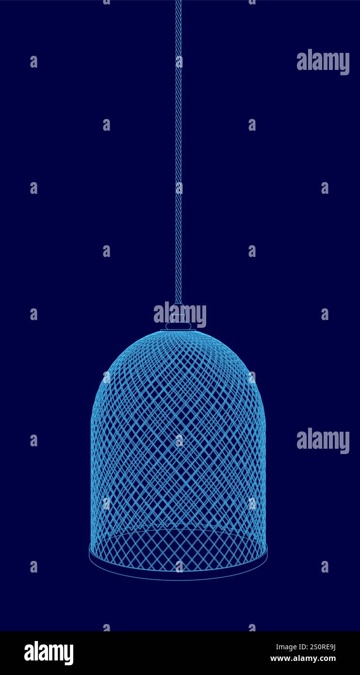 Blue lighted object is suspended from a blue background. The object is ...