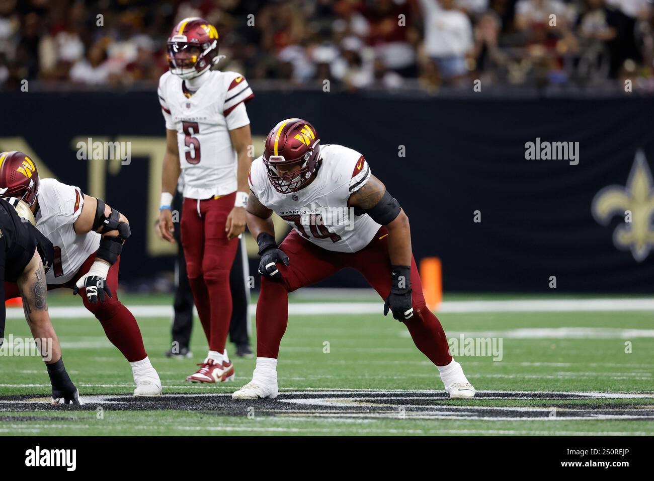 Washington Commanders offensive tackle Brandon Coleman (74) lines up ...