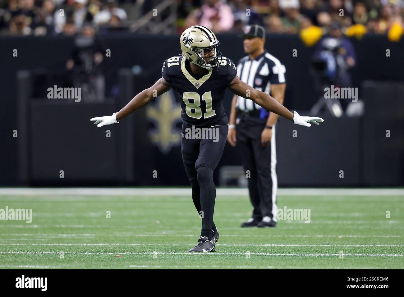 New Orleans Saints wide receiver Kevin Austin Jr. (81) lines up during ...