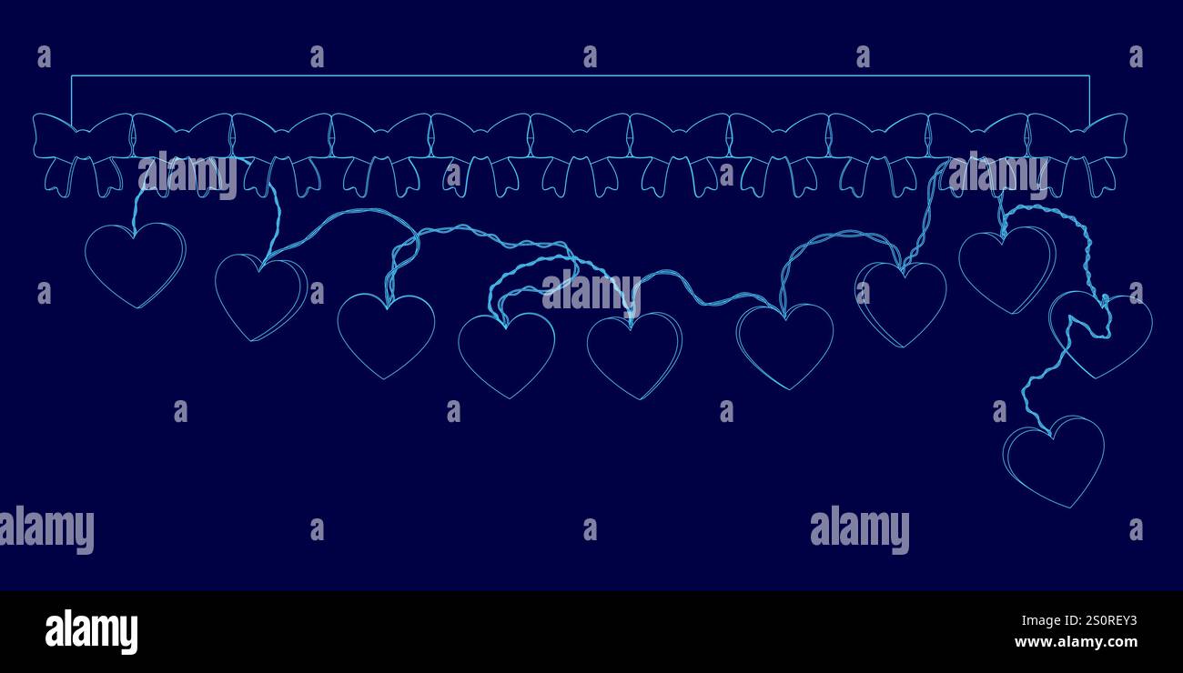 Blue background with a row of hearts. The hearts are connected to each ...