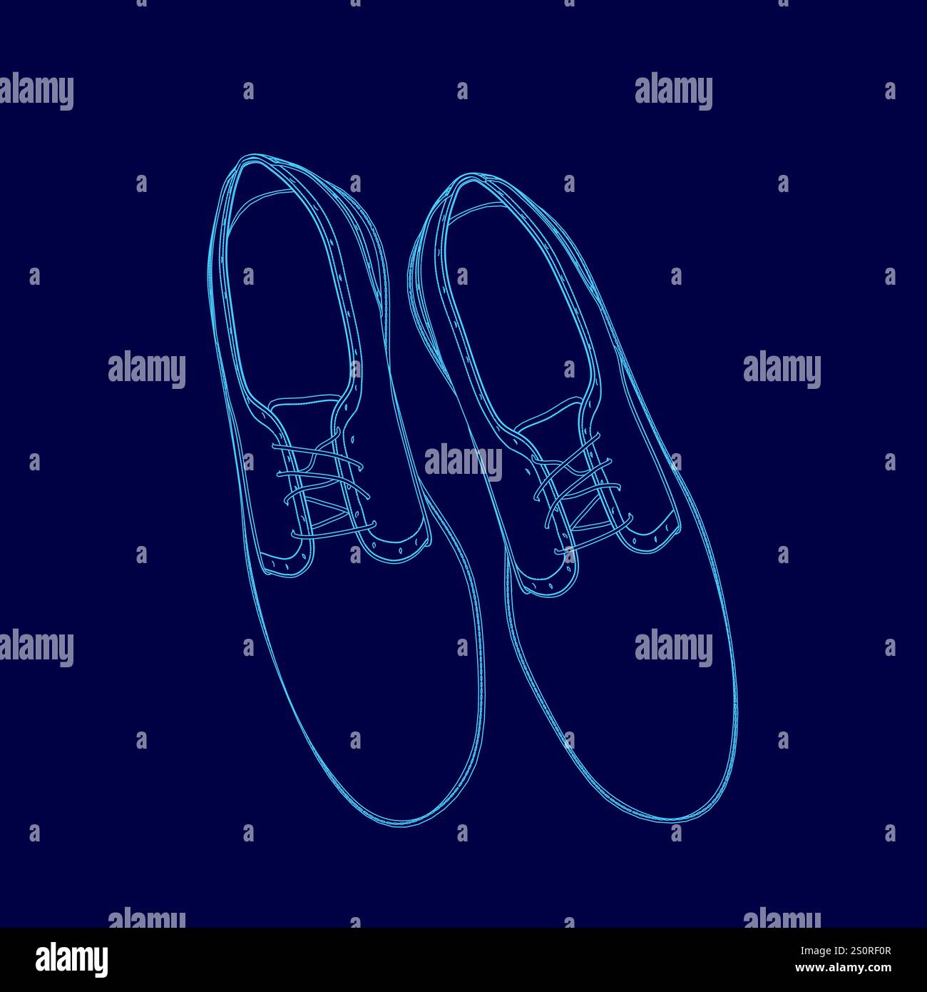 Pair of shoes are shown in a blue color. The shoes are drawn in a blue ...