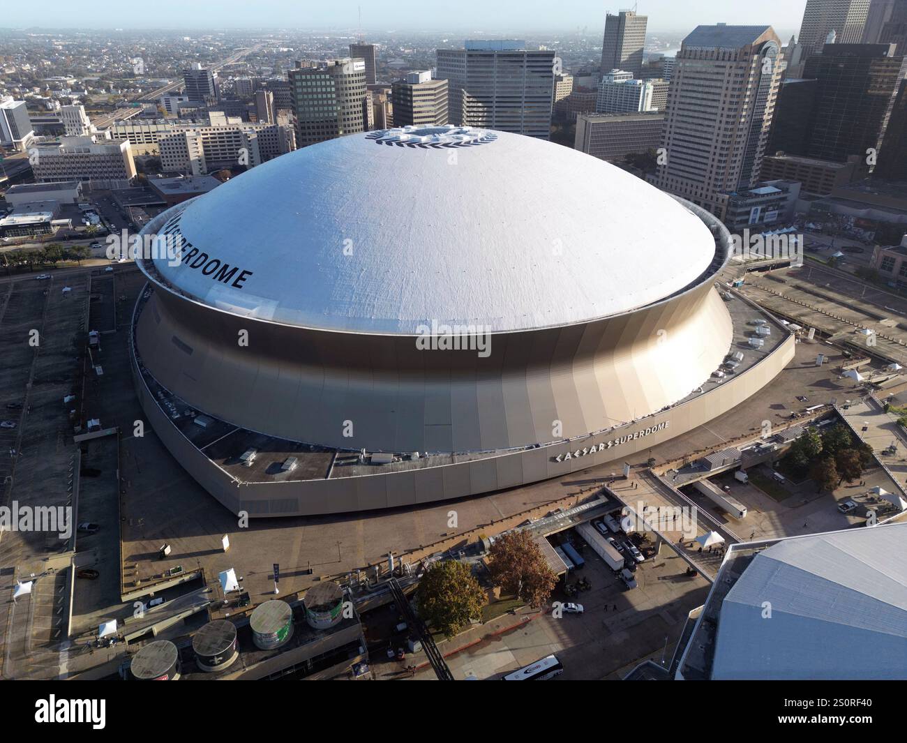 An aerial overall exterior general view of Caesars Superdome with the ...