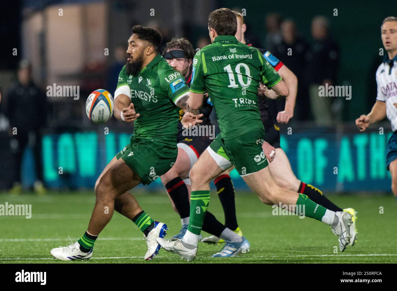 Galway, Ireland. 29th Dec, 2024. Bundee Aki of Connacht and Jack Carty ...